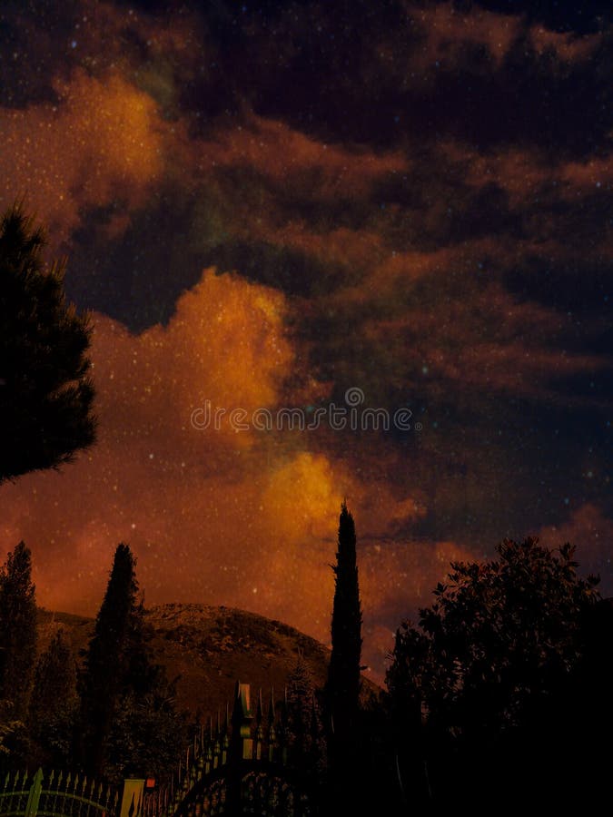 Night falls stock photo. Image of clouds, trees, falls - 149549404