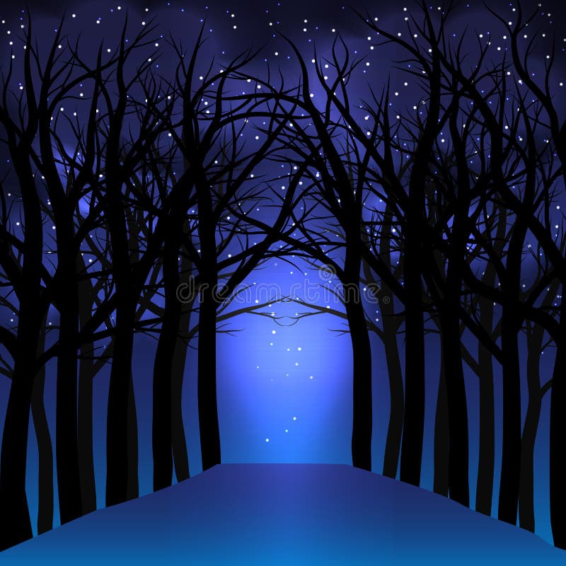 Night Fantasy with Dead Trees and Star of Aurora Stock Vector ...