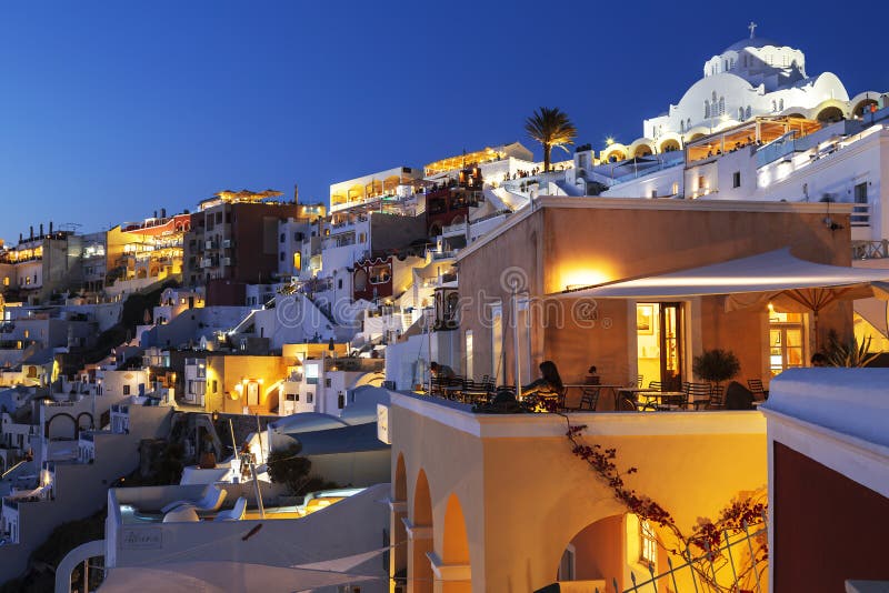 Night in Fira Santorini, Greece. Editorial Stock Image - Image of ...