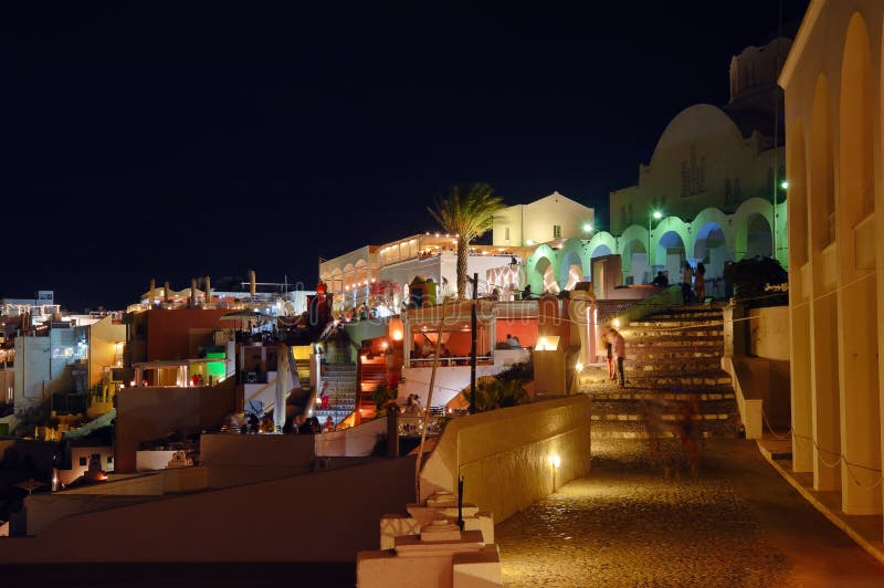 Night Fira Panorama at Santorini, Greece 2 Stock Photo - Image of ...