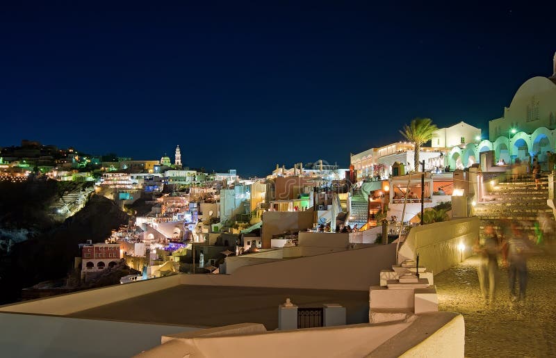 Night Fira at Santorini, Greece Stock Image - Image of caldera, city ...