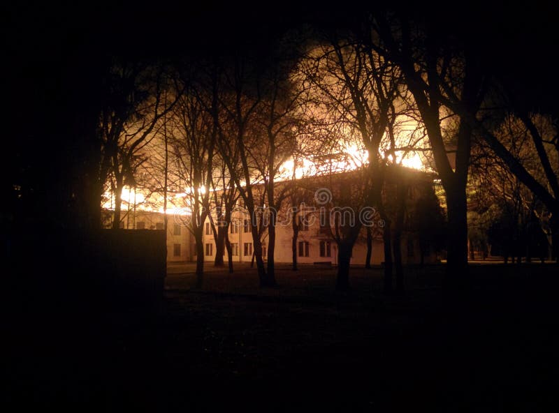 Night fire stock photo. Image of fire, night, building - 154701364