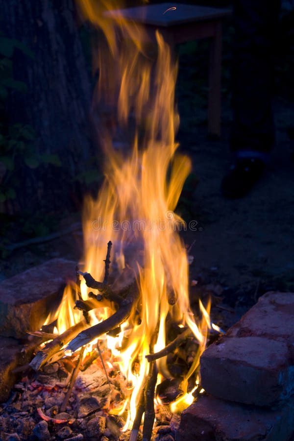 Night Fire on a Dark Blue Background Stock Photo - Image of color, blue ...
