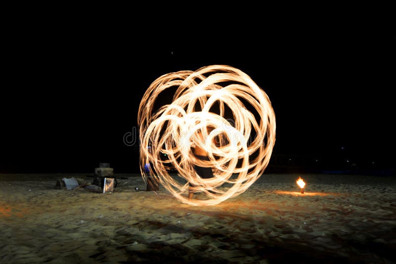 Night Fire Show on the Beach Stock Image - Image of beach, circus: 83291947