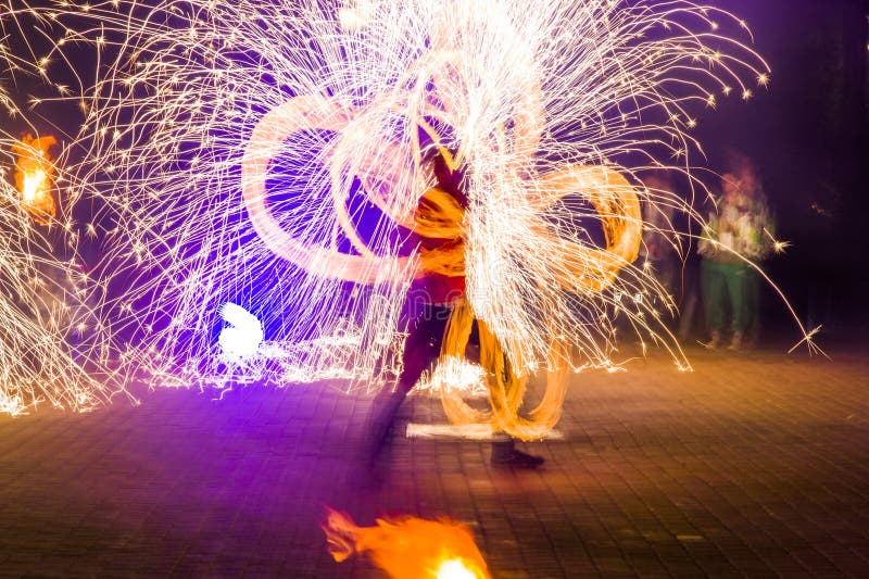 Night Fire Show on the Street Long Exposure Editorial Photography ...