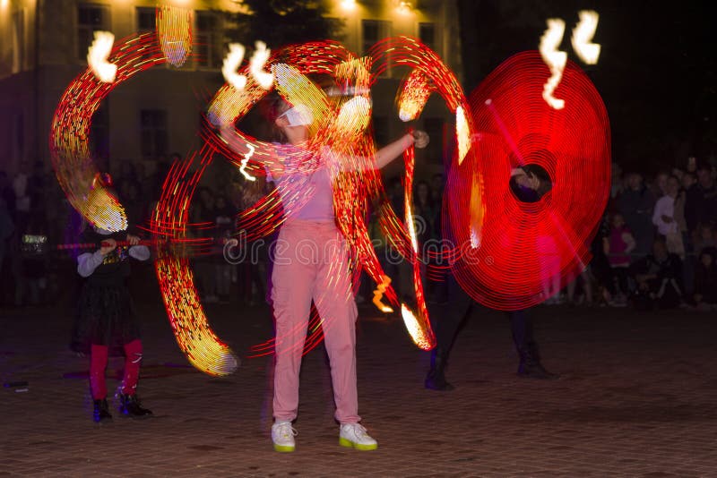 Night Fire Show on the Street Long Exposure Editorial Stock Photo ...