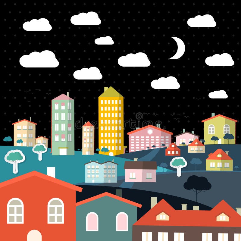 Night Flat Design City stock vector. Illustration of mobile - 55252519