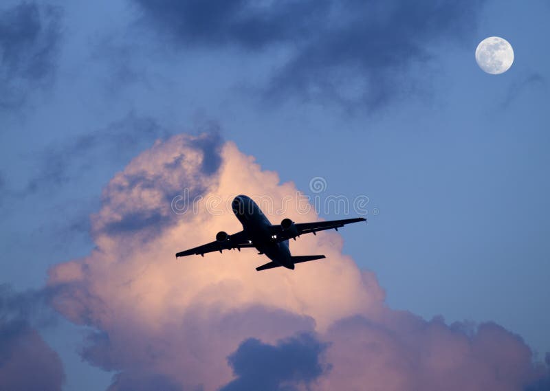 Night Flight stock photo. Image of commercial, evening - 28367482