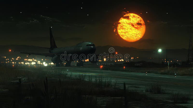 Night Flight, Large Jet on Runway Stock Image - Image of focus, cockpit ...