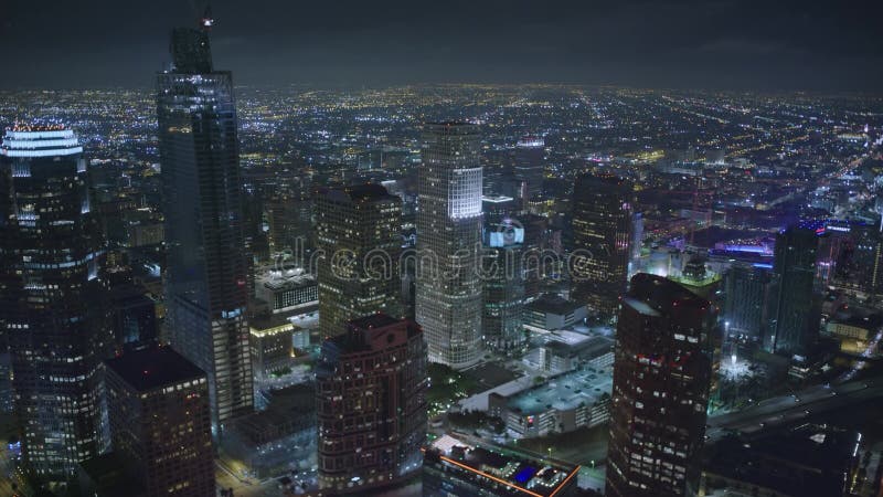 Los Angeles Downtown Buildings at Night. Aerial View of the Night City ...