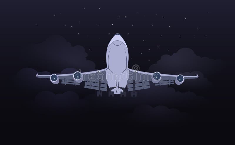 Night flight of the plane. stock vector. Illustration of transport ...