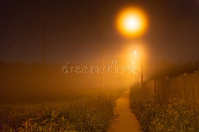 Night Fog and Street Lights Stock Image - Image of lamp, evening: 154825793