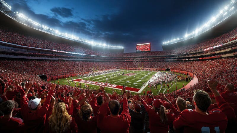 Night Football Game Stadium, Packed Crowd Cheering Stock Image - Image ...