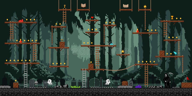 Cemetery Game Level Map, Ui Vector Night Graveyard Stock Vector ...