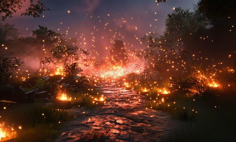 Night Forest Fire Path Embers Stock Footage - Video of trees ...