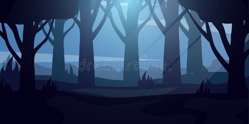 Night Forest Landscape Background in the Moon Light. Vector ...