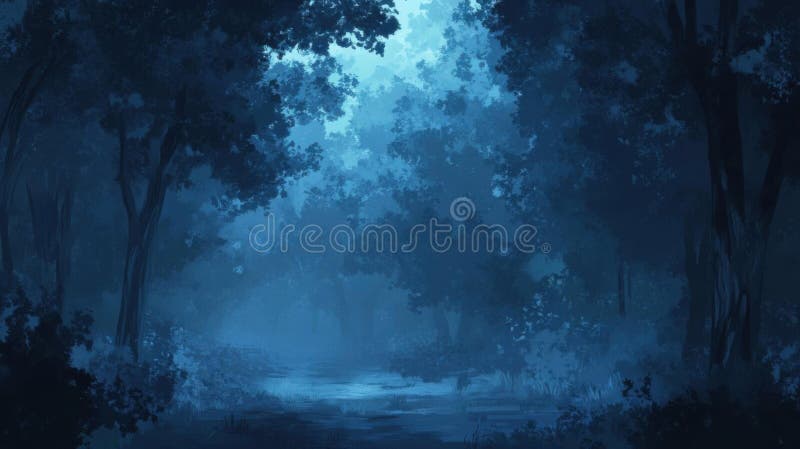 Night Forest Path, Digital Painting of a Mystical Woods Stock ...