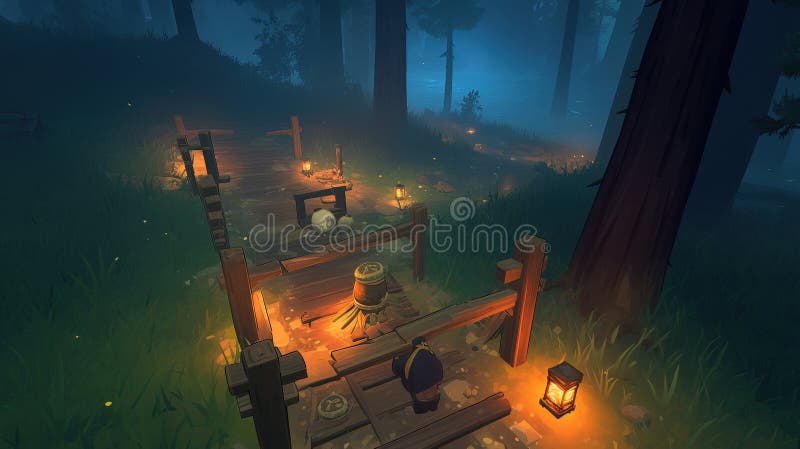 Night Forest Path stock illustration. Illustration of figure - 364994814