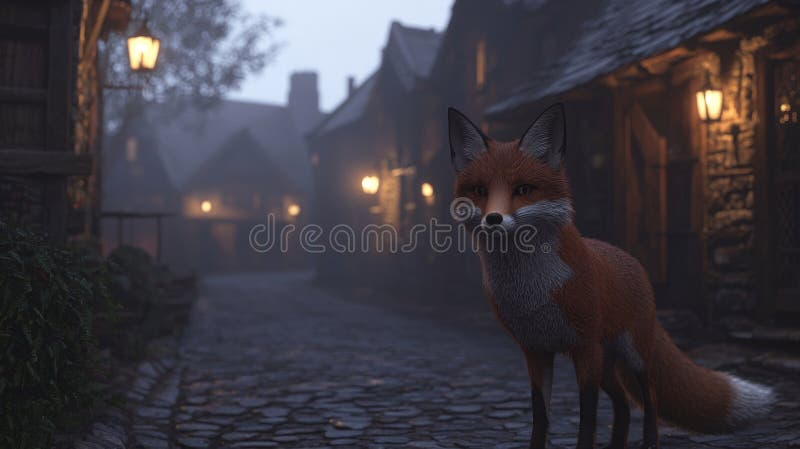 At Night, a Fox Cautiously Explores a Quiet City Street Illuminated by ...