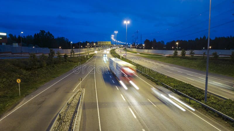 Night freeway in lights stock image. Image of poles, street - 39135403