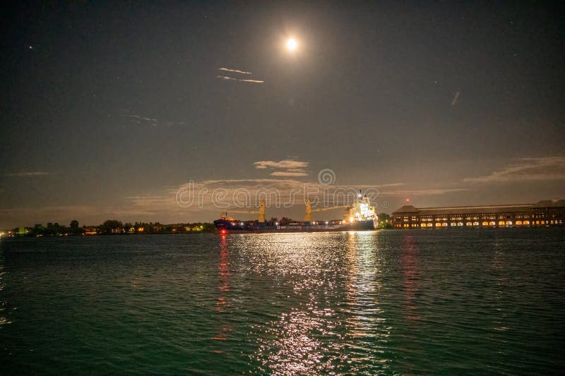 Night with Full Moon Over River Stock Image - Image of moon, river ...