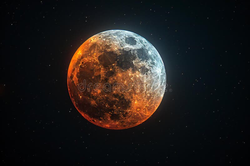 Night, Full Moon in the Sky, Red Color of Total Eclipse Supermoon. Shot ...