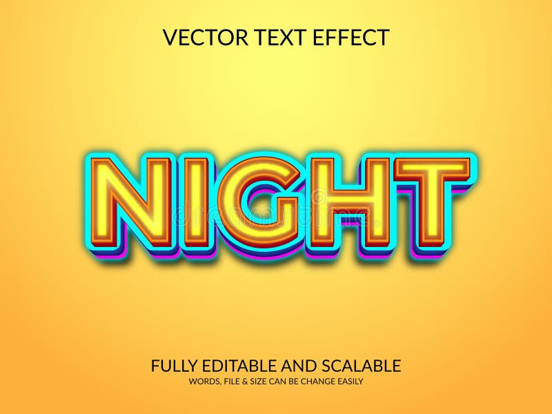 Night Fully Changeable Vector Eps Text Effect Design. Stock Illustration - Illustration of ...