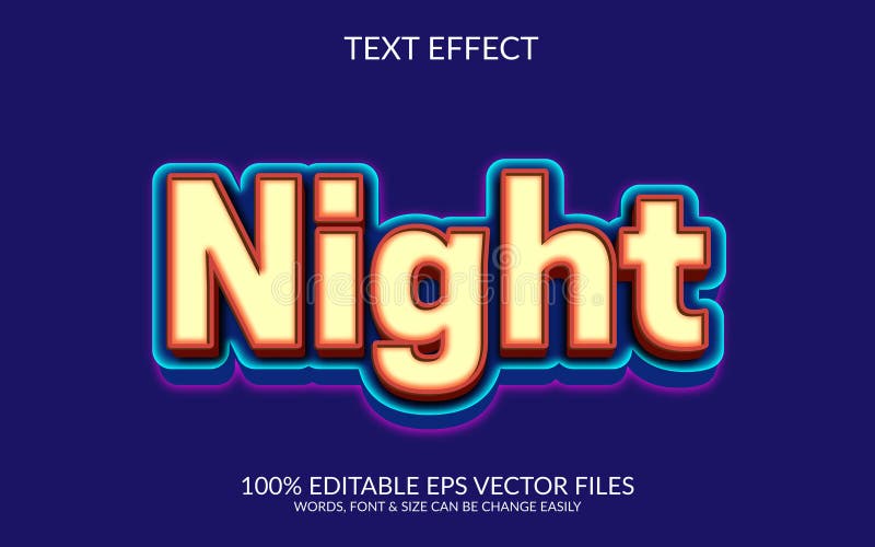 Night Vector Eps 3d Text Effect Design. Stock Illustration ...