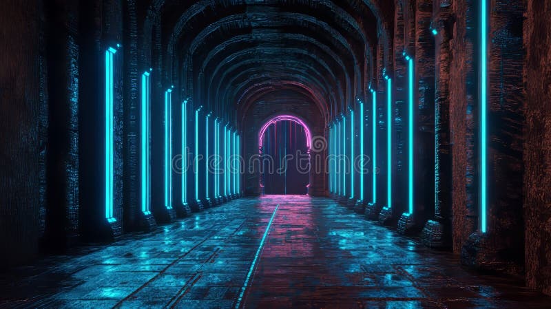 In the Night, a Futuristic Cityscape Features a Glowing 3D Wireframe ...