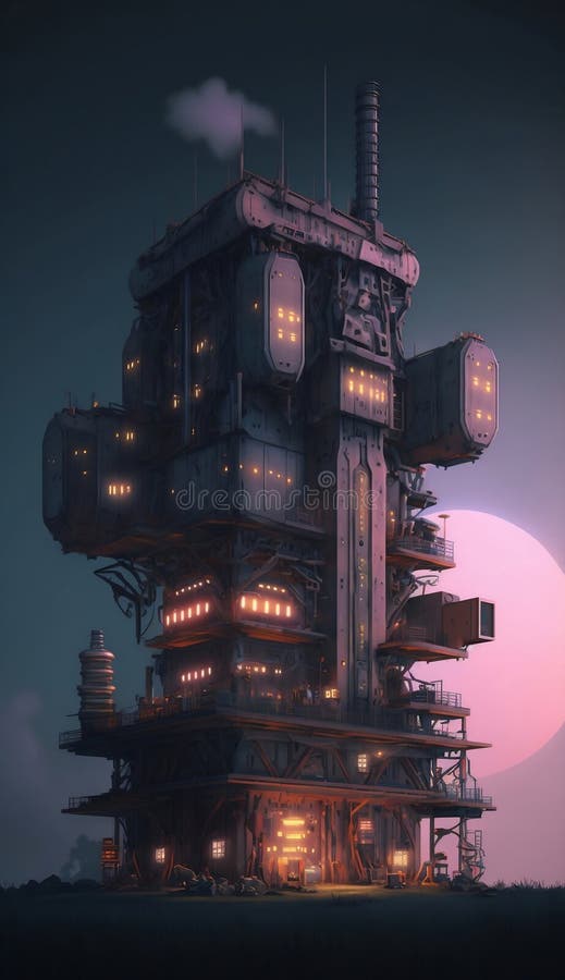 Night Futuristic Tower, Space Technology and Future Architecture ...