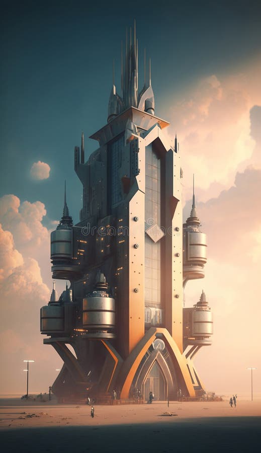 Night Futuristic Tower, Space Technology and Future Architecture ...