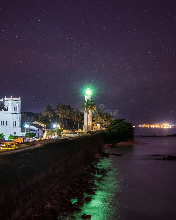 Night at Galle Dutch Fort Lighthouse in Sri Lanka Stock Photo - Image ...