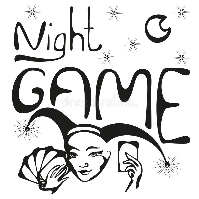 Night Game Lettering Icon. Win Card Game. Stock Vector - Illustration ...