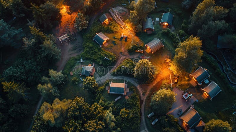 Night Glamping Setup with String Lights and Cozy Tent Under Starry Sky ...