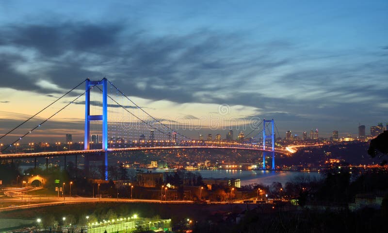 Night Golden Gate Bridge and the Lights Istanbul, Turkey Stock Image ...