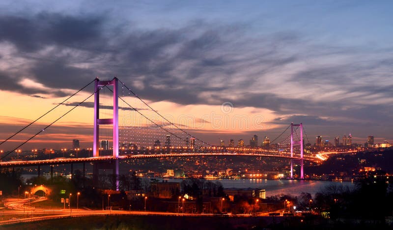 Night Golden Gate Bridge and the Lights Istanbul, Turkey Stock Image ...