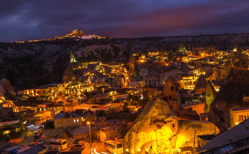 Night Goreme Cappadocia Turkey Stock Photo - Image of landmark, middle ...