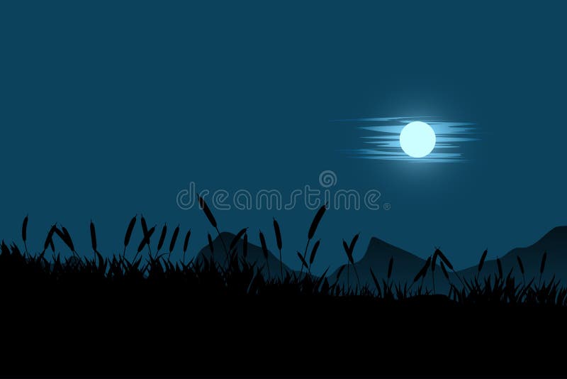 Night At Grass Field With Moon And Hills Stock Vector Illustration Of Hills Grass 158224269