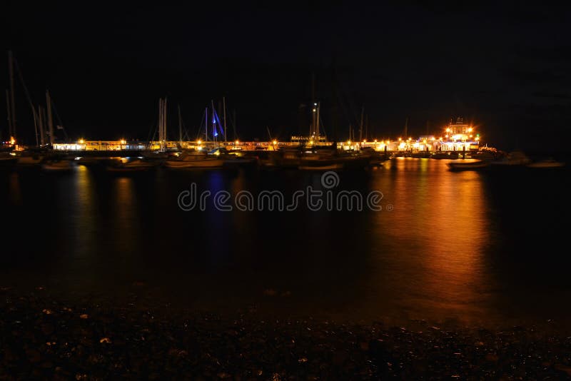 Night harbor view stock image. Image of marine, light - 84016413