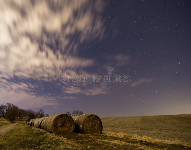 Hay Bales at Night stock image. Image of grain, field - 29031819
