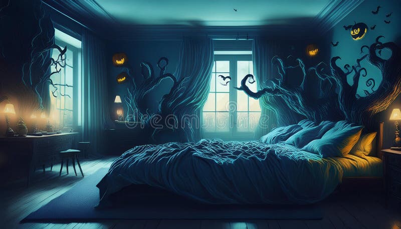 Night haunted room stock illustration. Illustration of poster - 366588344