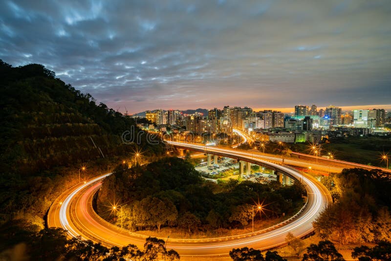 Night High Angle View of a Beautiful Loop in Xindian District Editorial ...