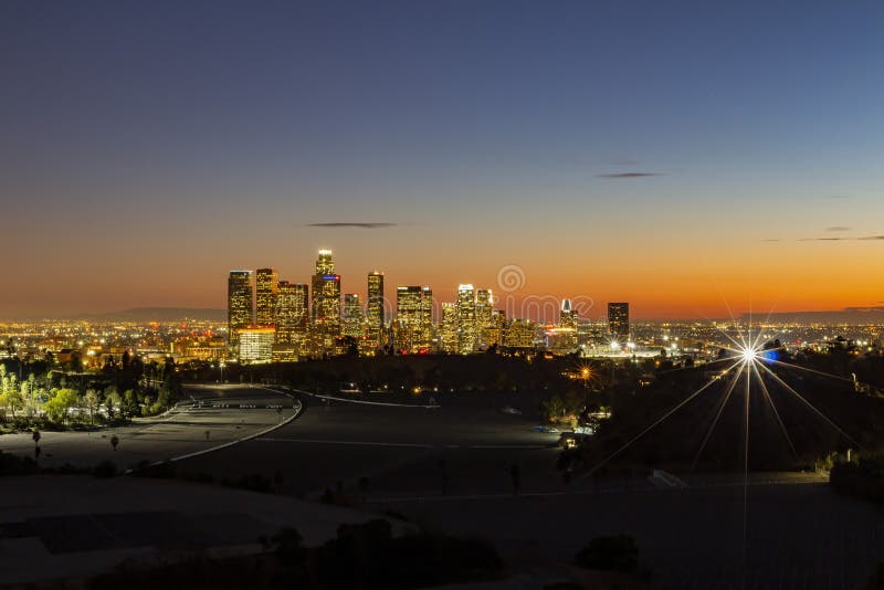 Night High Angle View of the Los Angeles Downtown Stock Image - Image ...