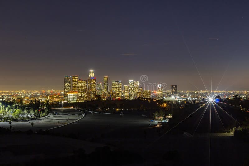 Night High Angle View of the Los Angeles Downtown Stock Image - Image ...