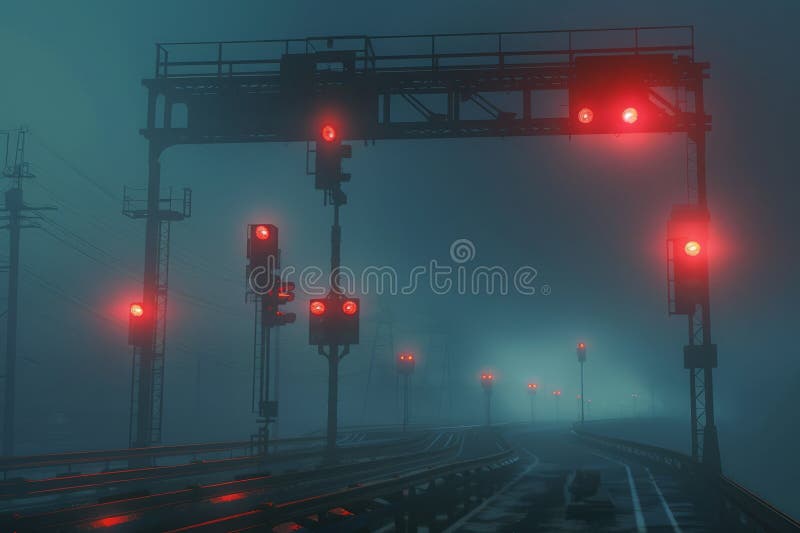 Night Highway and Burning Red Traffic Lights Stock Photo - Image of ...