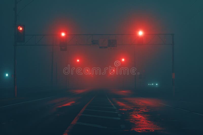 Night Highway and Burning Red Traffic Lights Stock Image - Image of ...