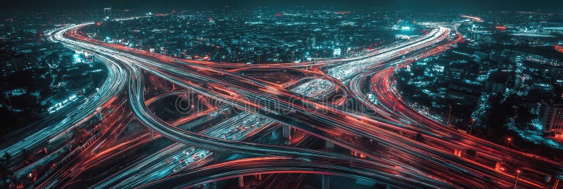 Night Highway Interchange stock illustration. Illustration of ...