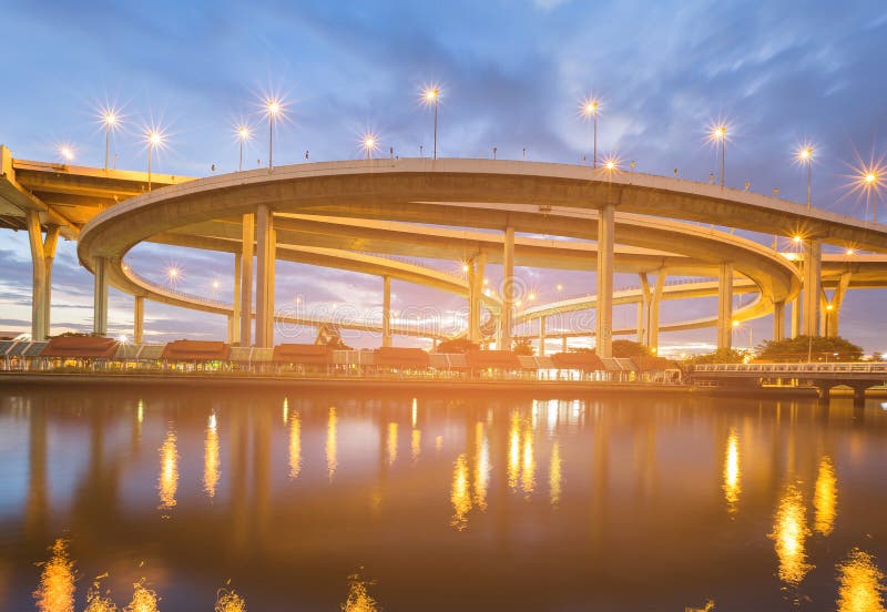 Night Highway Intersection River Front Stock Photo - Image of outdoor ...