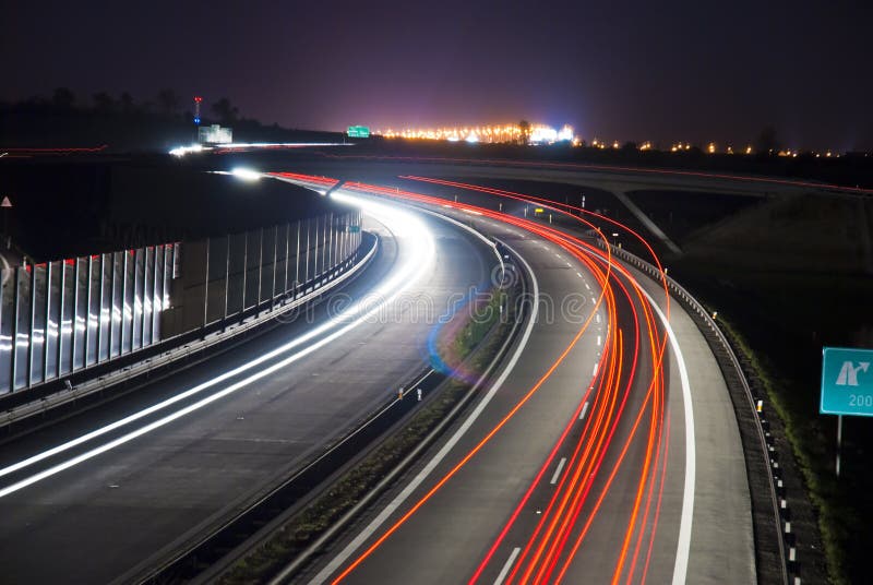 Night Highway - Long Exposure - Light Lines Stock Image - Image of ...