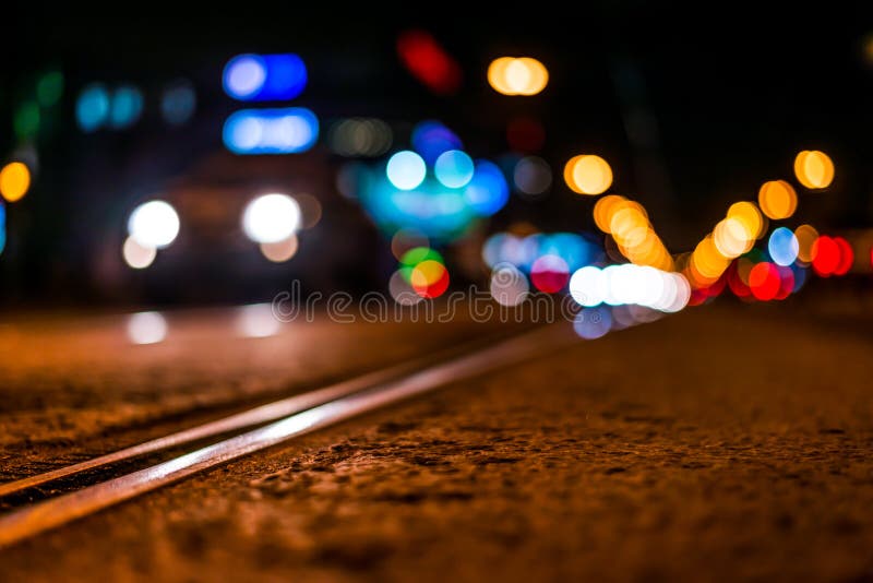 Night Highway with Rails, Car Go Over it. Stock Image - Image of view ...